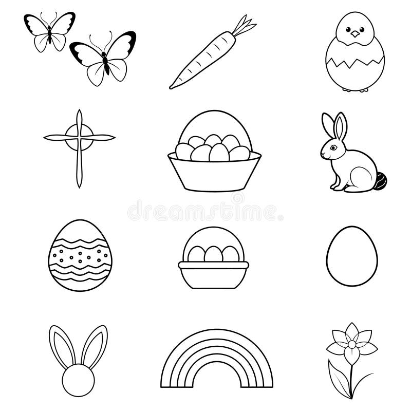 Easter Line art icons set stock vector. Illustration of gift - 357624673
