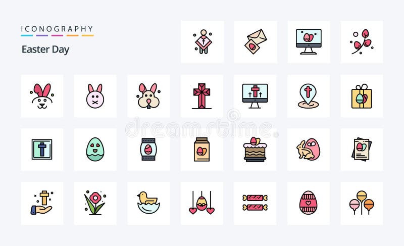 25 Easter Line Filled Style Icon Pack Stock Vector - Illustration of ...