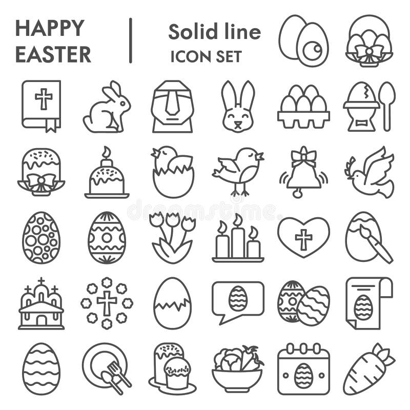 Easter Line Icon Set, Happy Spring Holiday Symbols Set Collection or ...