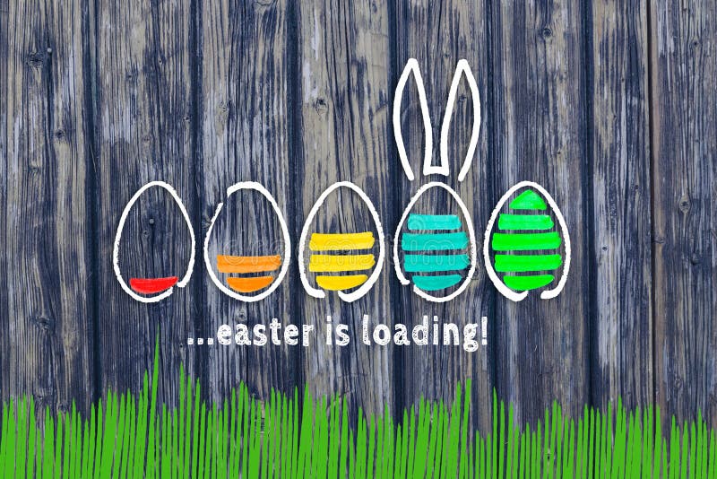 Easter is Loading Concept with Eggs on Blackboard Stock Image - Image ...