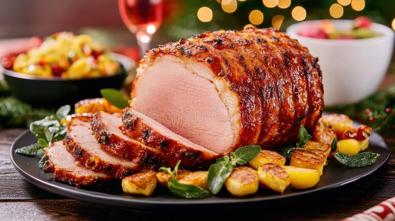 Easter Lunch with Scalloped Potatoes, Ham, and Colorful Eggs Stock ...