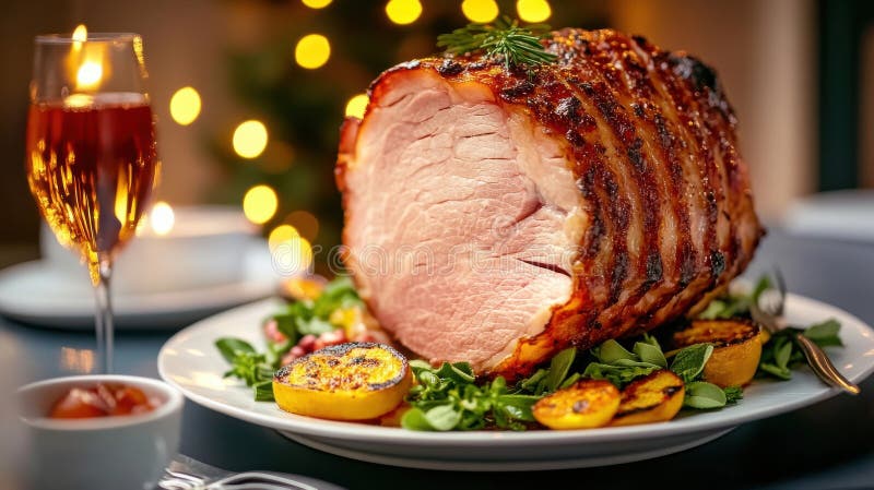 Easter Lunch with Scalloped Potatoes, Ham, and Colorful Eggs Stock ...