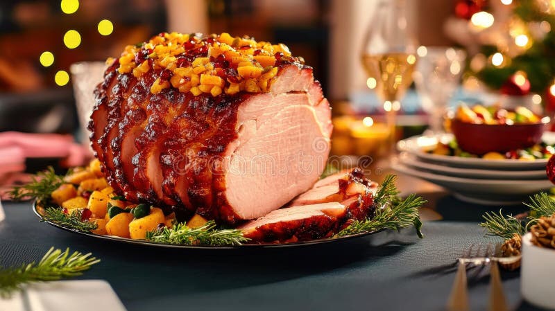 Easter Lunch with Scalloped Potatoes, Ham, and Colorful Eggs Stock ...