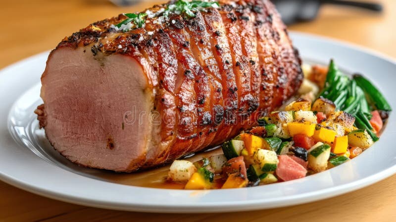 Easter Lunch with Scalloped Potatoes, Ham, and Colorful Eggs Stock ...