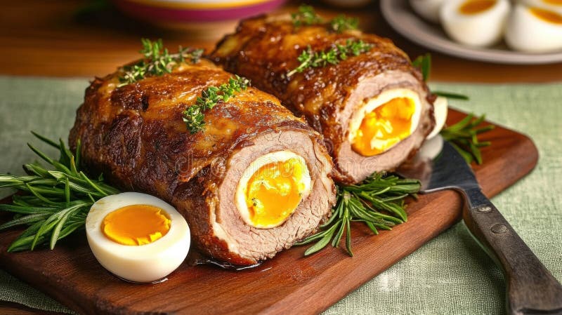 Easter Lunch with Scalloped Potatoes, Ham, and Colorful Eggs Stock ...