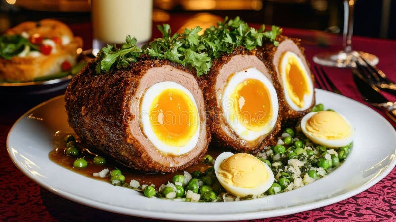 Easter Lunch with Scalloped Potatoes, Ham, and Colorful Eggs Stock ...