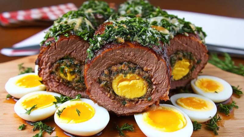 Easter Lunch with Scalloped Potatoes, Ham, and Colorful Eggs Stock ...