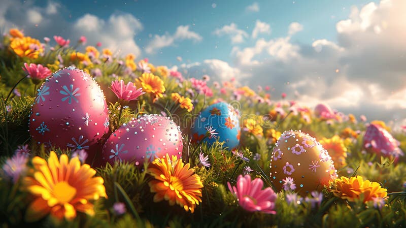 Easter Magic: Eggs Hidden in a Spring Meadow. Stock Illustration ...