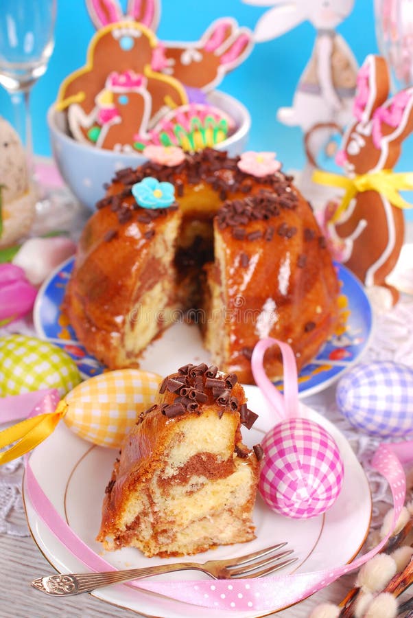 Easter Marble Ring Cake with Chocolate Flakes Stock Photo - Image of ...