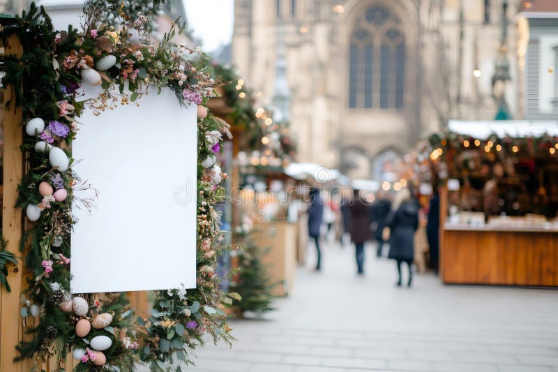Easter Market Billboard Decorated with Spring Flowers and Eggs Stock ...