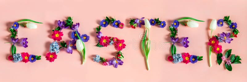 Easter Minimal Concept. Banner with Word Easter Made from Spring ...