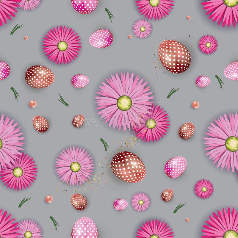 Easter Model of Greeting Seamless Pattern with Eggs and Flowers ...