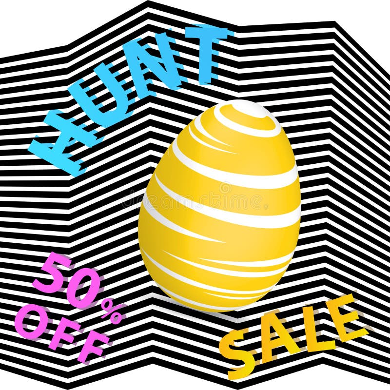 Easter Modern Striped Banner. Yellow Striped Easter Egg on the Striped ...