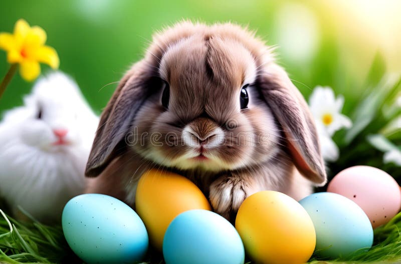Easter Monday Day Celebration. Brown Color Rabbit with Cute Face with ...