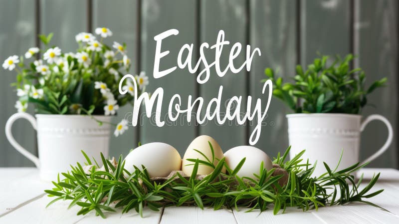Easter Monday Morning with Fresh Eggs and Spring Flowers. Stock Image ...
