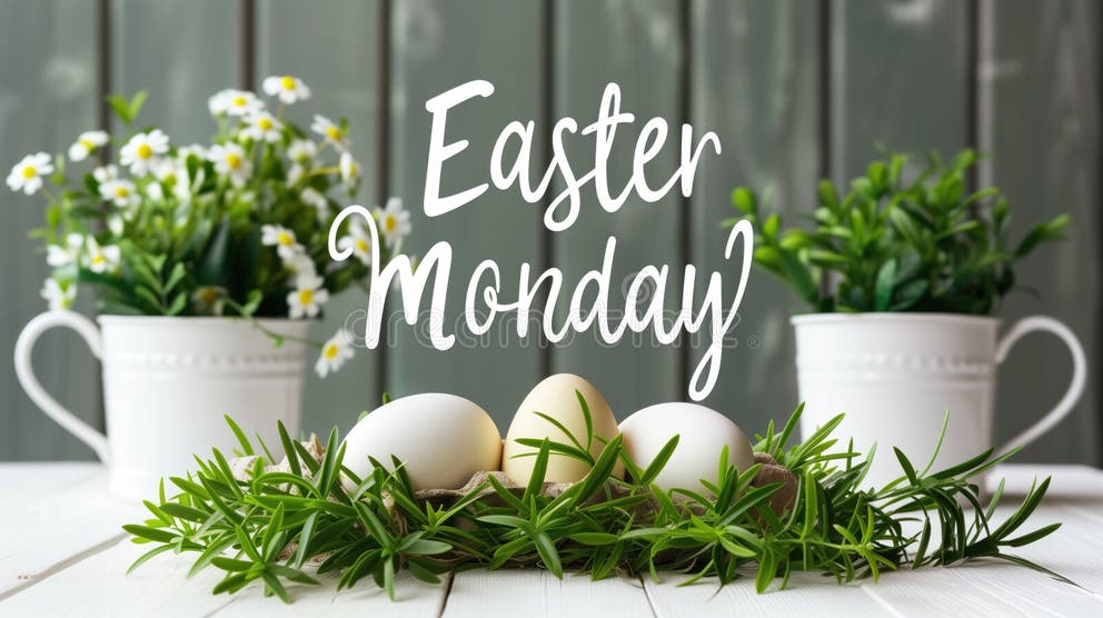 Easter Monday Morning with Fresh Eggs and Spring Flowers. Stock Image ...