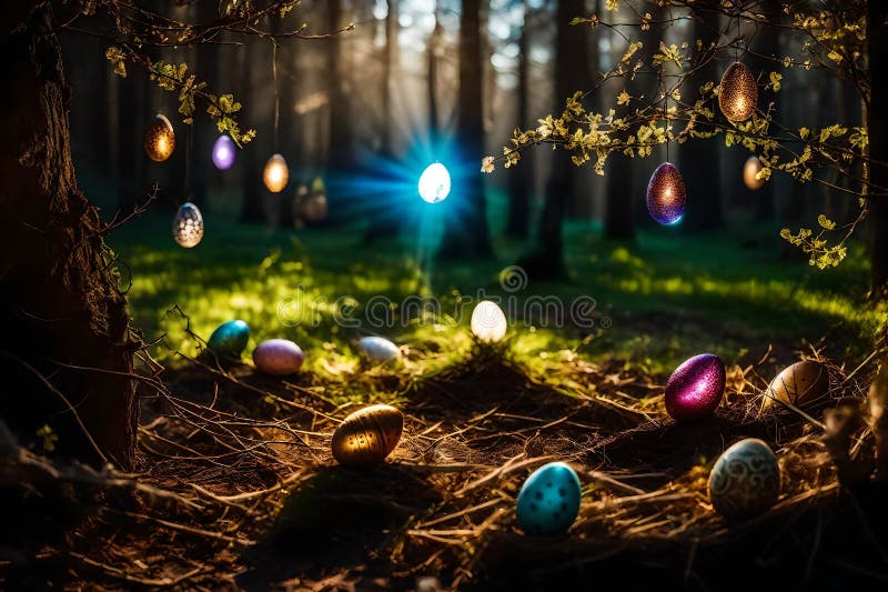 Easter Monday S Celestial Egg Hunt in a Mystical Forest, Where Glowing ...