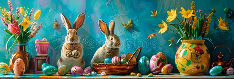 Easter Monday Scenes with Whimsical Decorations and Colorful Easter ...