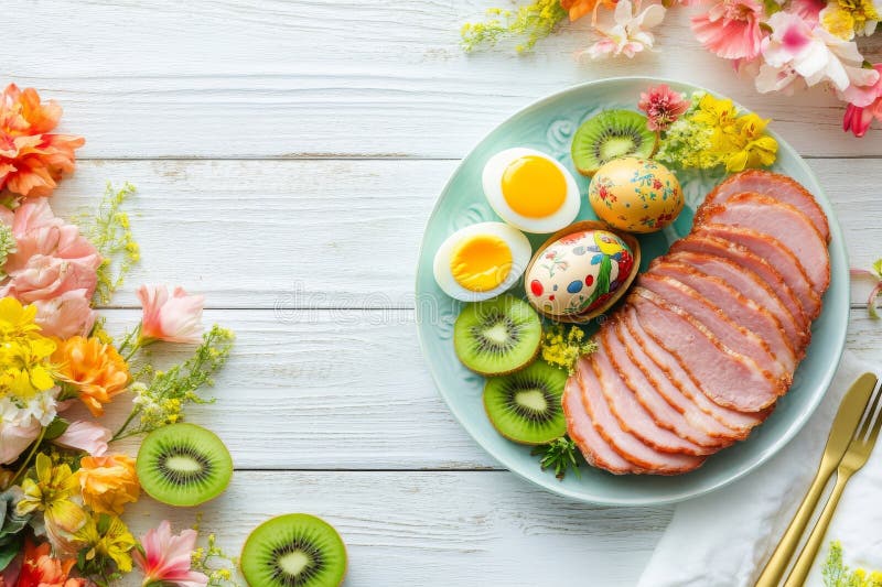 Easter Morning Meal Featuring Fried Eggs, Bacon, and Bunny-shaped ...