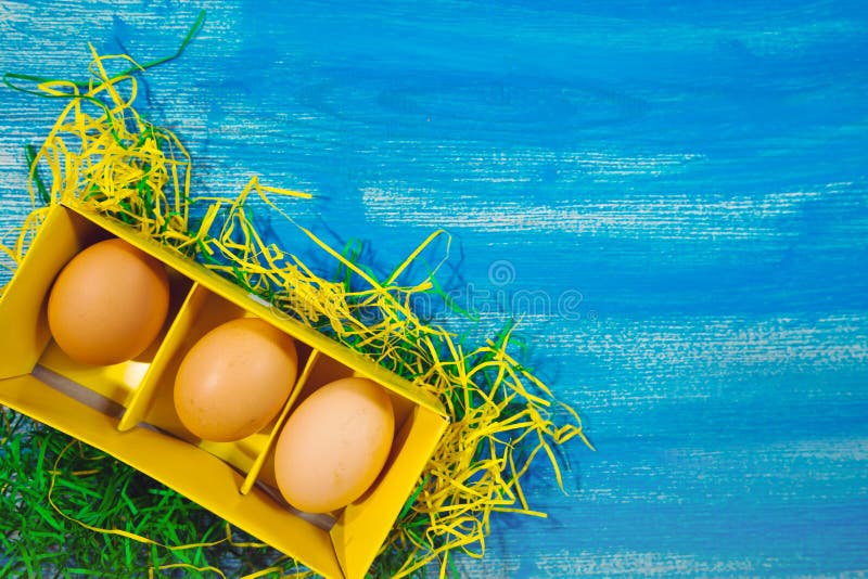 Easter Motives on a Blue Wooden Background Stock Photo - Image of ...