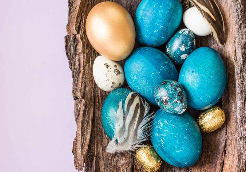 Easter Eggs Turquoise and Gold on Rustic Wood Background Text Space ...