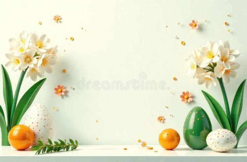 Easter and Navruz Composition with Golden Eggs, Spring Flowers with ...