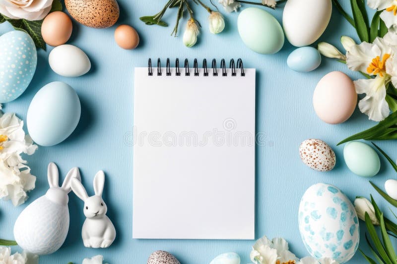 Easter Notepad Mockup with Pastel Eggs and Blossoms for Spring Design ...