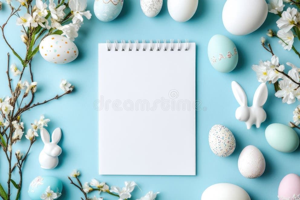 Easter Notepad Mockup with Pastel Eggs and Blossoms for Spring Design ...