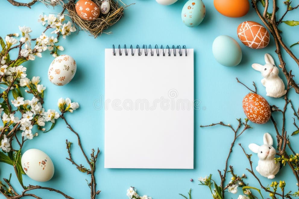 Easter Notepad Mockup with Pastel Eggs and Blossoms for Spring Design ...