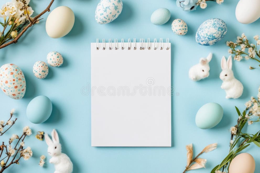 Easter Notepad Mockup with Pastel Eggs and Blossoms for Spring Design ...