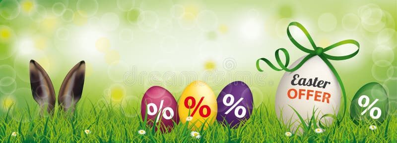 Easter Offer Egg Grass Hare Percents Header Stock Vector - Illustration ...