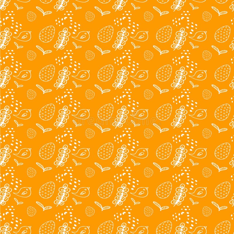 Easter Orange Color Pattern with Eggs, Birds and Spring White Flowers ...