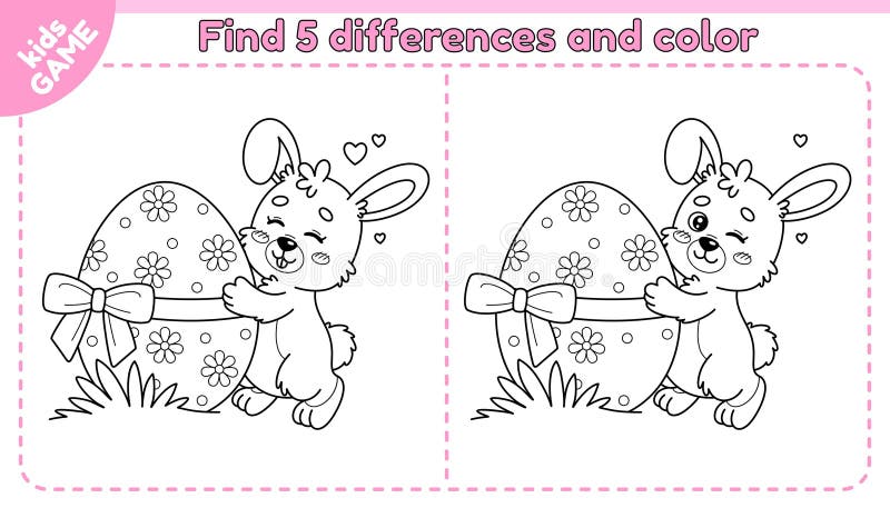 Easter Outline Game Find Differences with Rabbit Stock Illustration ...
