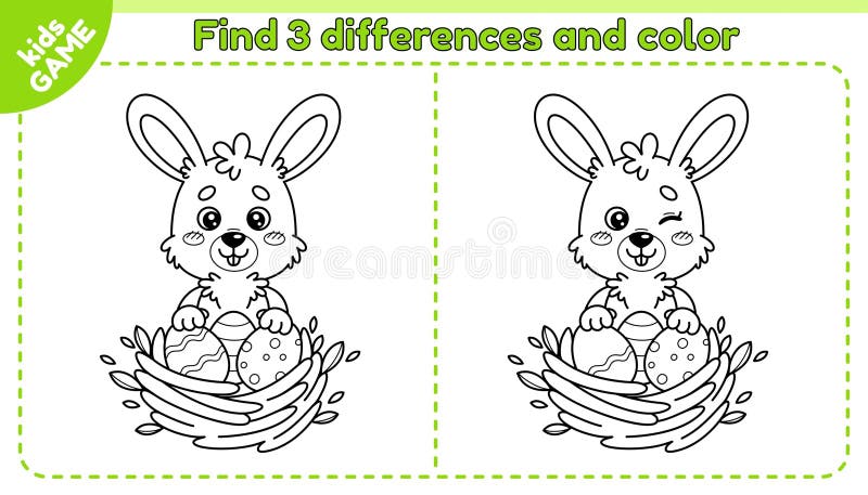 Easter Outline Game Find Differences with Rabbit Stock Vector ...