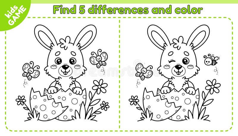 Easter Outline Game Find Differences with Rabbit Stock Vector ...