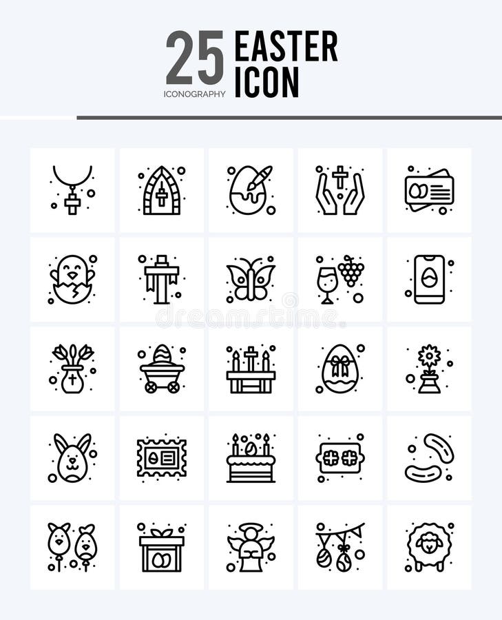25 Easter Outline Icons Pack Vector Illustration Stock Vector - Illustration of flat, label ...