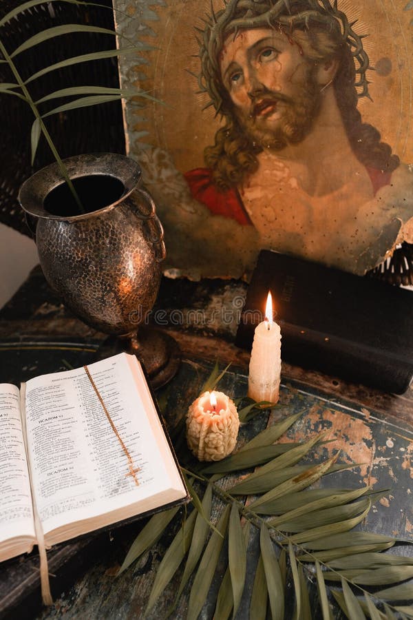 Easter Painted Egg with Palm Leaves Next To the Icon, Easter Theme ...