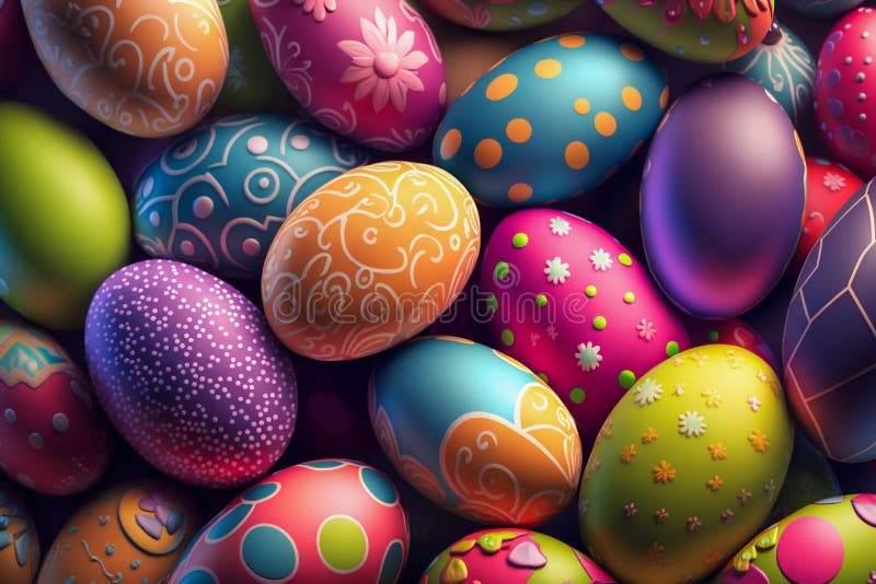 Easter Painted Eggs Colourful Pattern Background. Generative AI Stock Illustration ...