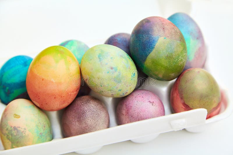 Easter Painted Eggs Folded in Plastic Container Stock Photo - Image of ...
