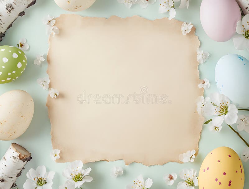 Easter Paper Background with Eggs & Flowers Stock Illustration ...