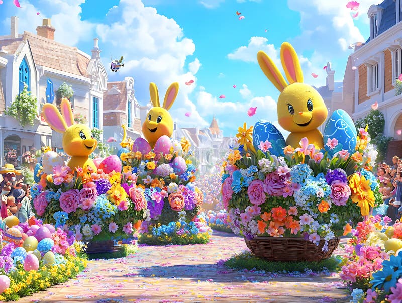 Easter Parade with Floats Adorned in Spring Flowers Stock Illustration ...