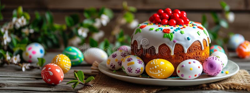 Easter Paska and Eggs of the Krashanka on a Wooden Table Stock Image ...