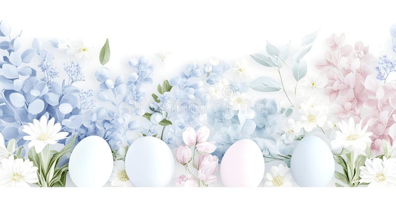 Soft Pastel Easter Eggs Surrounded White Daisies Light Blue Background ...