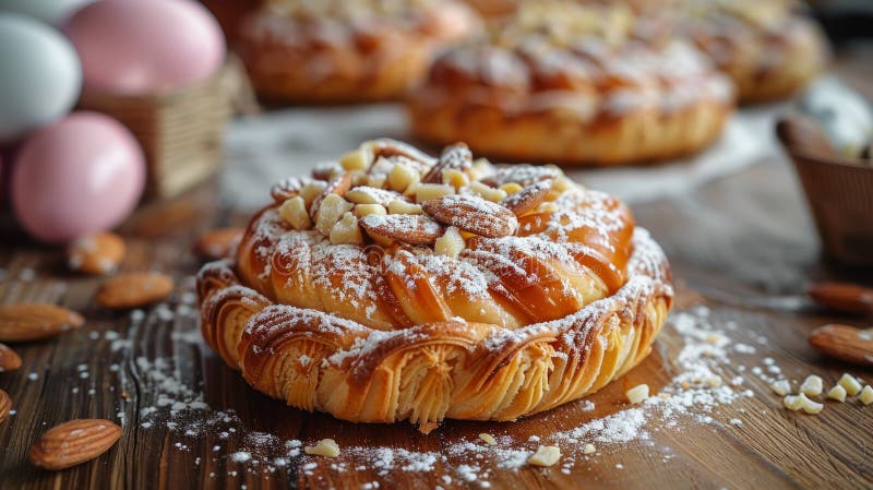 Easter Pastry with Sugared Almonds on Wooden Table during Spring ...