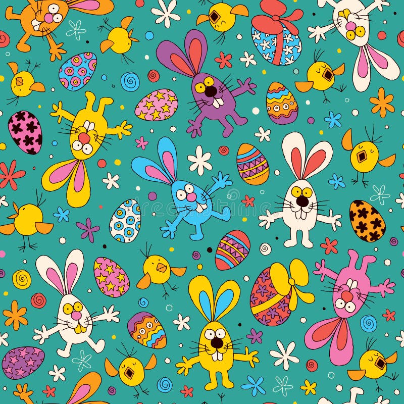 Easter Pattern. Vector Seamless Texture with Easter Eggs, Bunnies and ...
