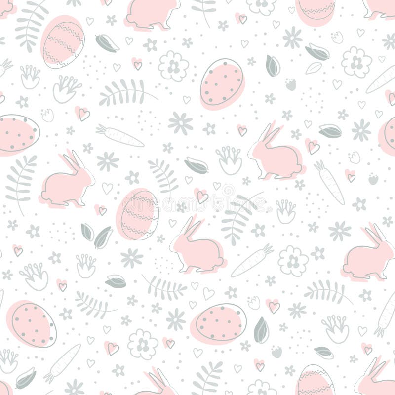 Easter Pattern with Easter Bunnies, Eggs, Flowers, Carrots. Seamless ...