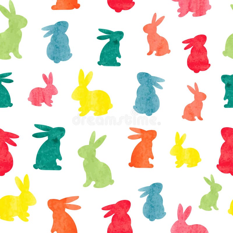 Easter Pattern with Colorful Watercolor Rabbits. Vector Seamless ...