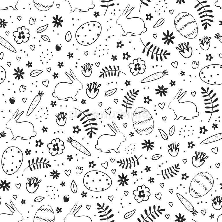 Easter Pattern with Easter Bunnies, Eggs, Flowers, Carrots. Seamless ...