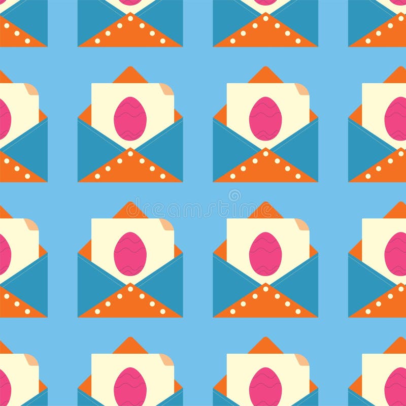 Easter Pattern with Envelope with Postcard, Egg with Ornament Stock ...