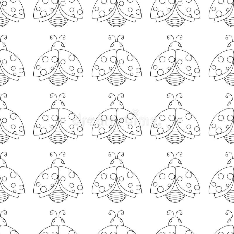 Easter Pattern with Insect Ladybug. Line Art Stock Vector ...